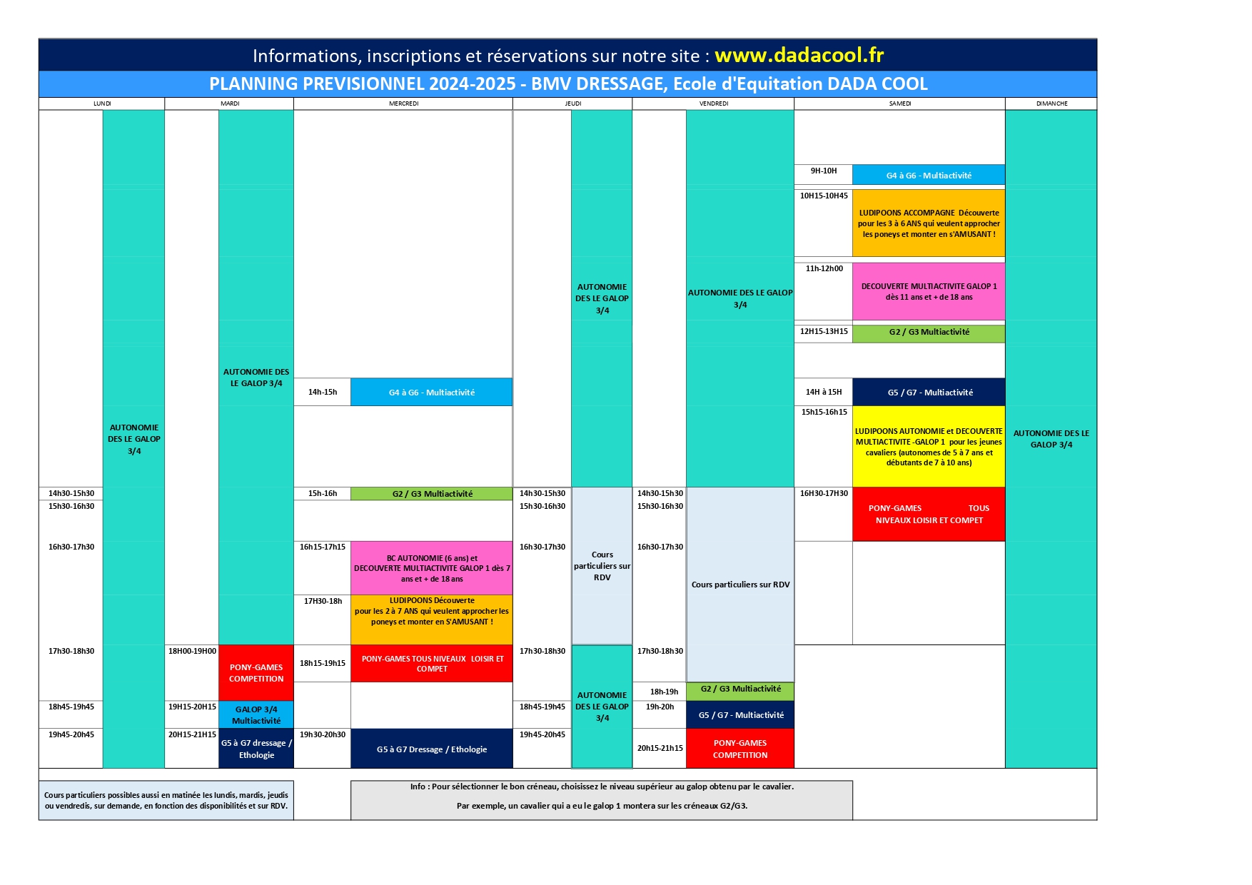 PLANNING 2024-2025 DES COURS COLLECTIFS